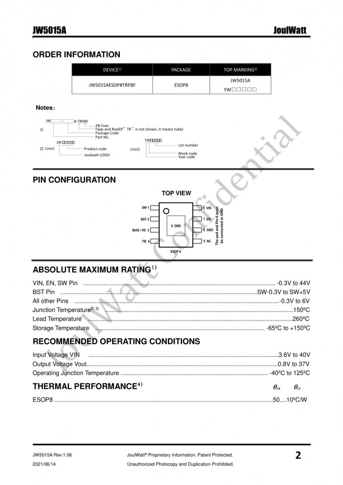 JW5015A datasheet page 2