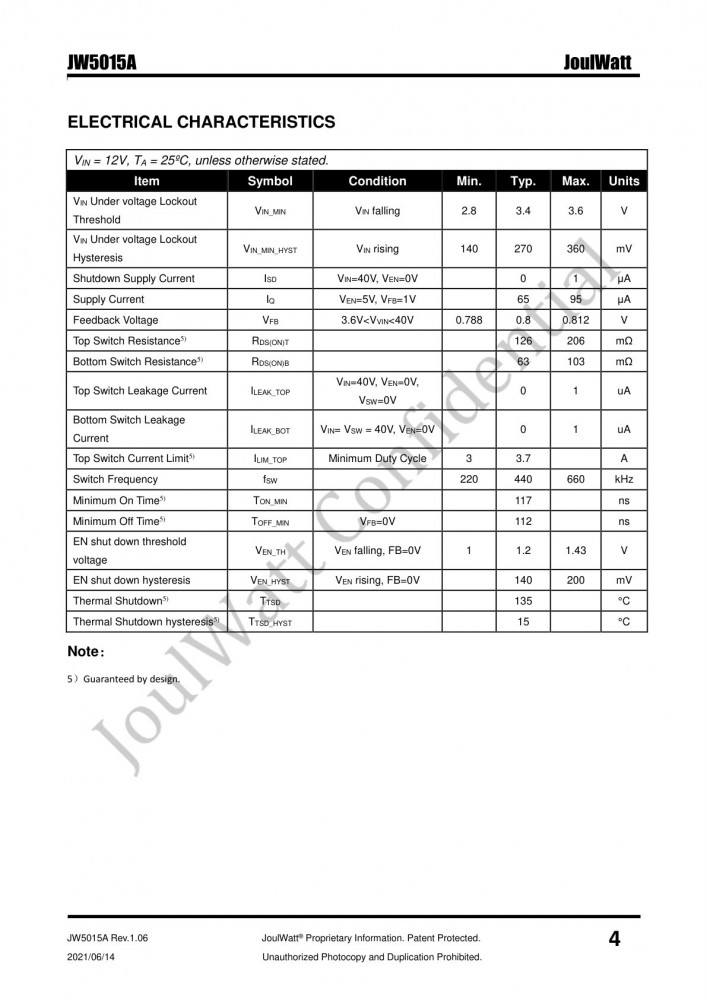 JW5015A datasheet page 4