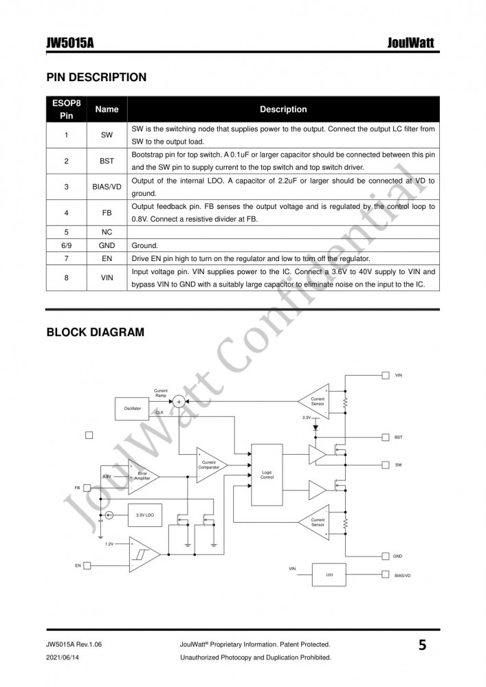 JW5015A datasheet page 5