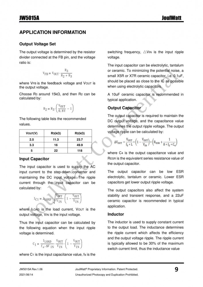 JW5015A datasheet page 9