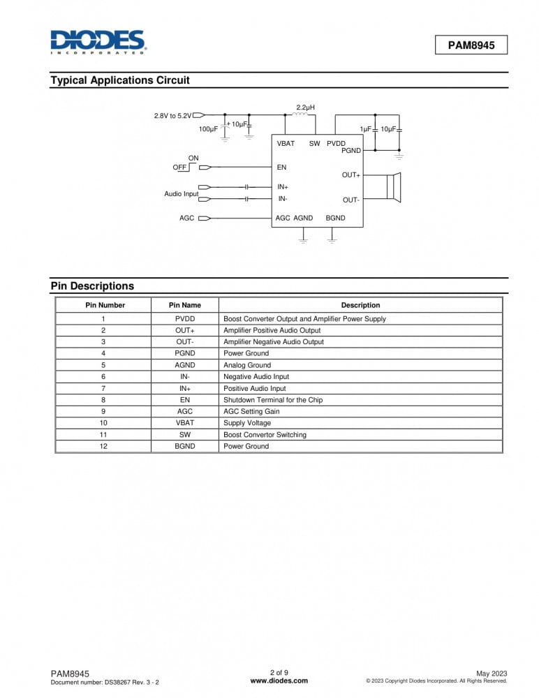 PAM8945PJR datasheet page 2