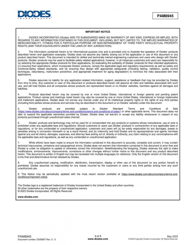 PAM8945PJR datasheet page 9