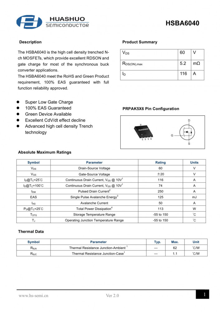 HSBA6040 datasheet page 1