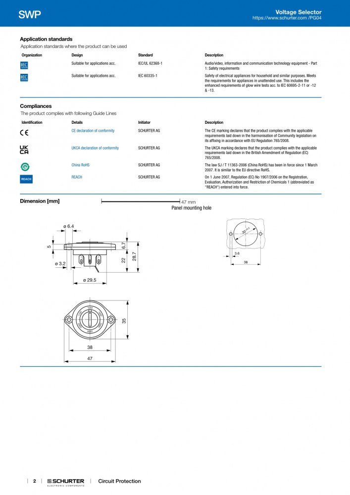 Technical documentation page 2 for selector switch 0033.1104