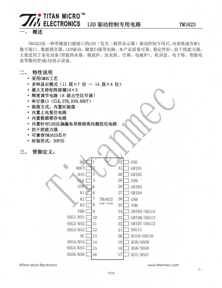 TM1623 datasheet page 1