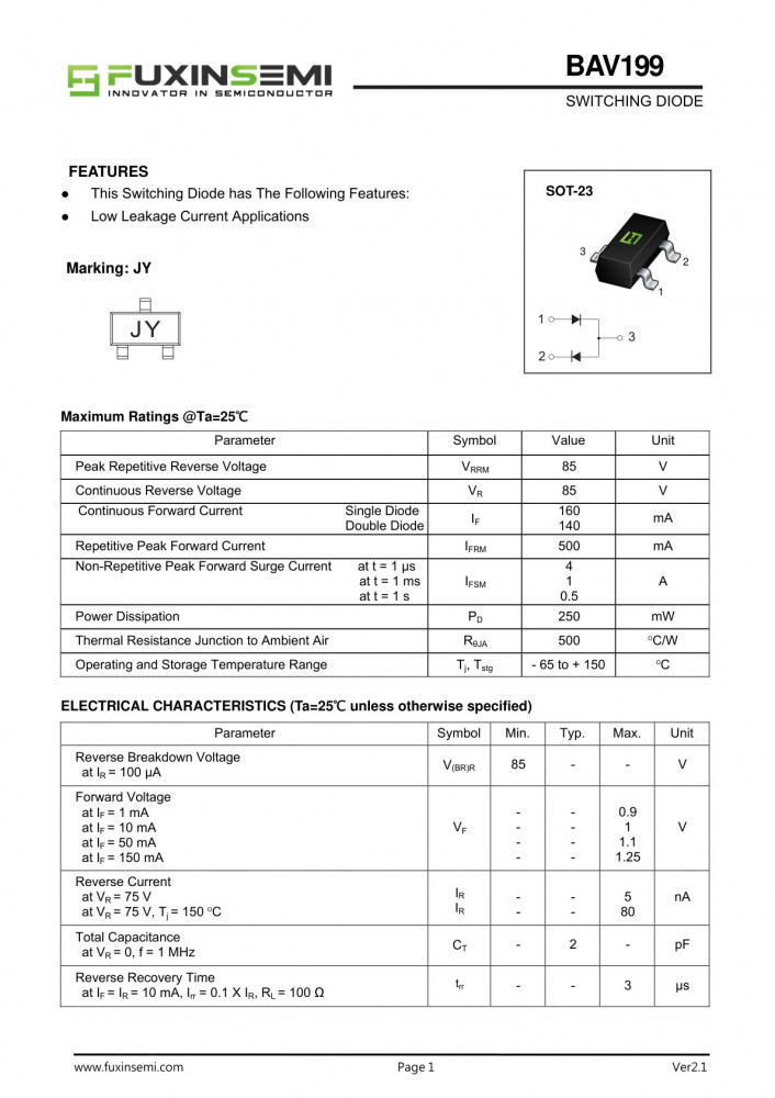 BAV199 technical document page 1