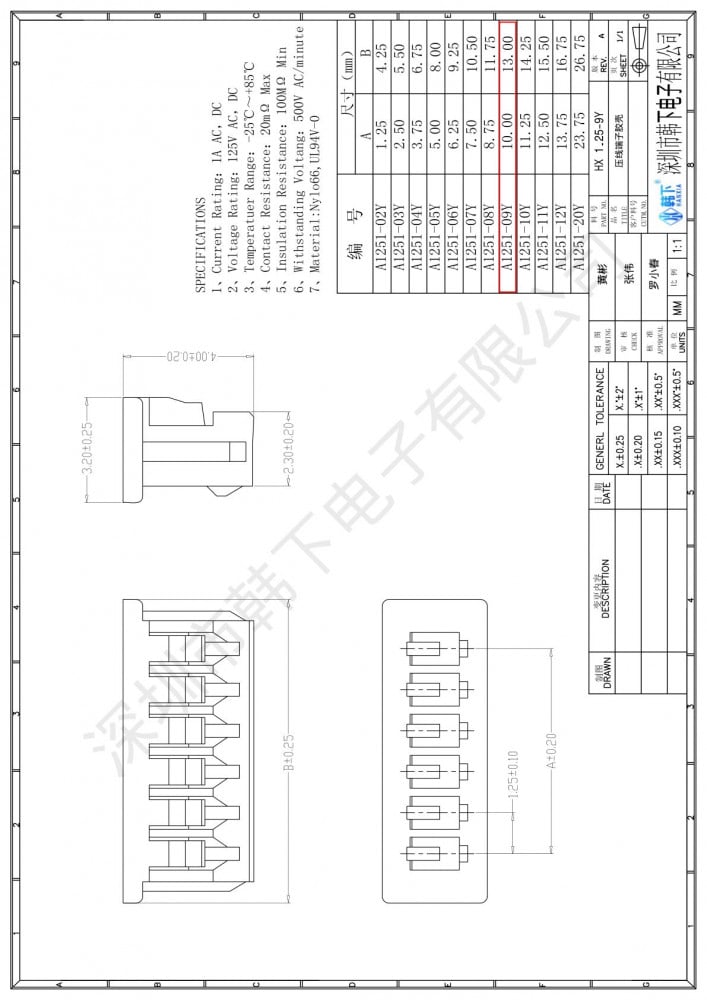 HX 1.25-9Y specification page 1