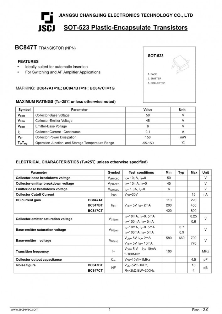 BC847T datasheet page 1
