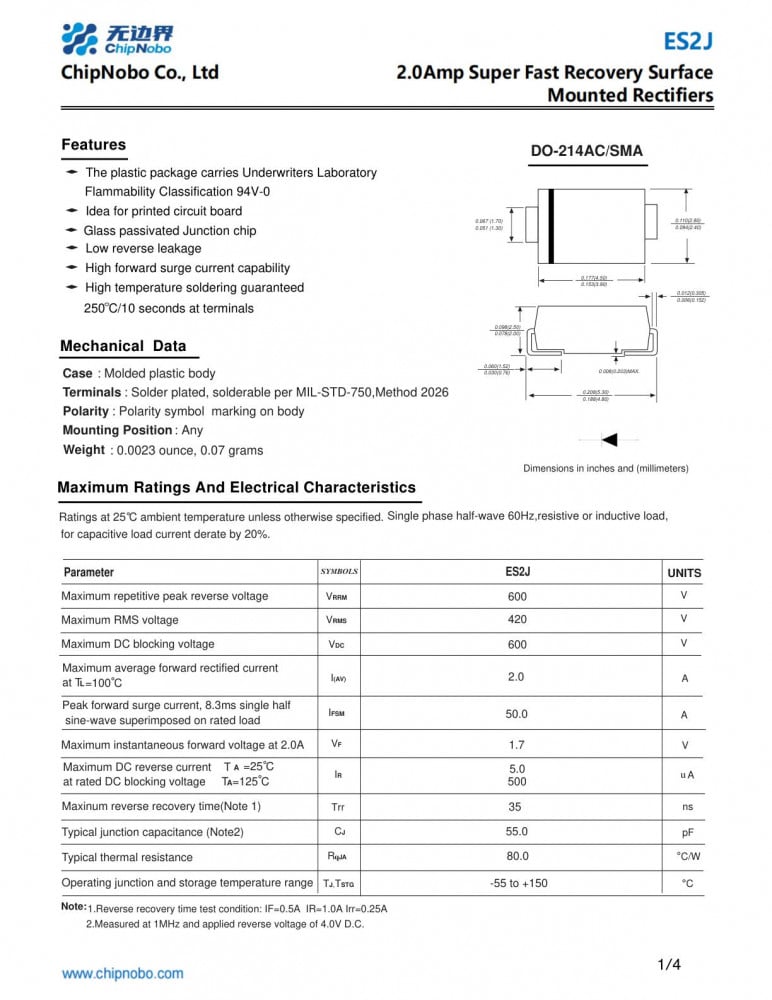ES2J datasheet page 1