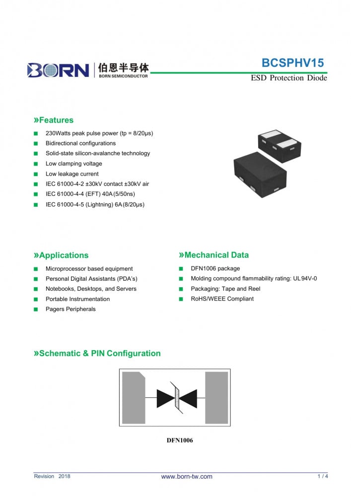 BCSPHV15 datasheet page 1
