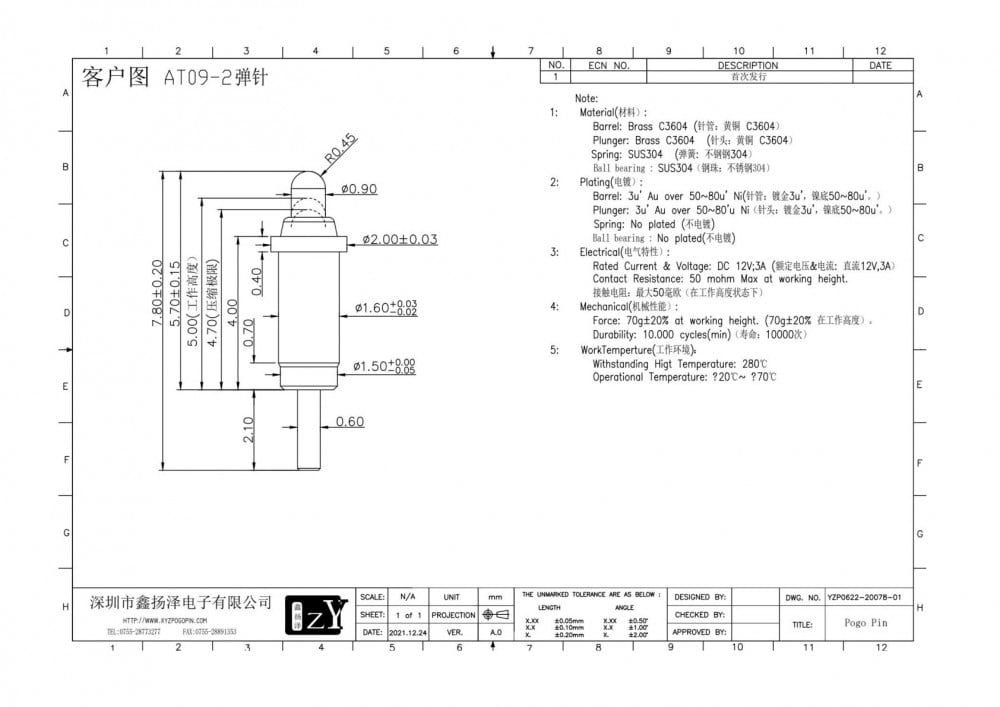 YZP0622-20078-01 specification page 3