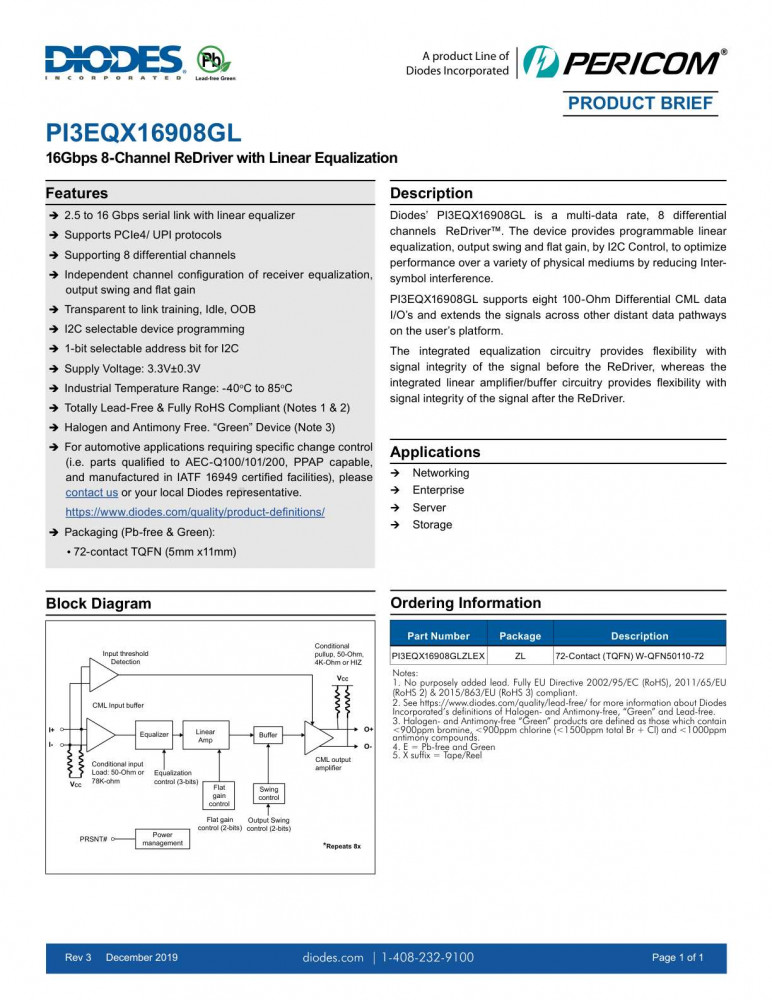 PI3EQX16908GL datasheet preview