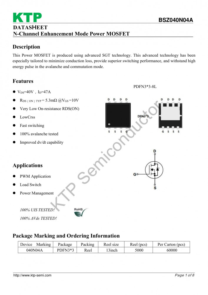 BSZ040N04A datasheet page 1