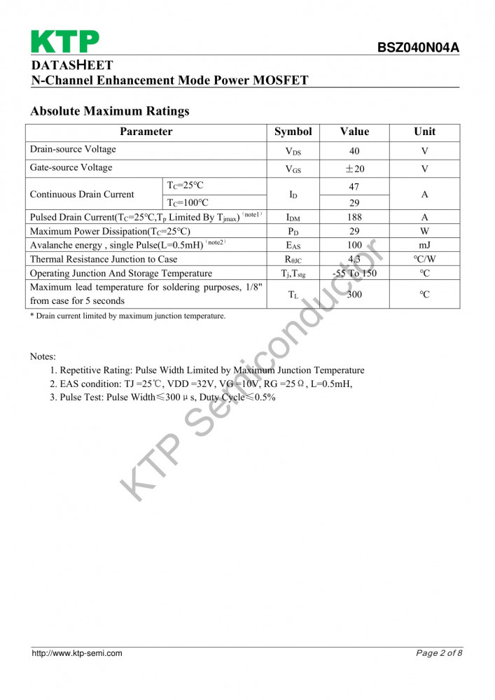 BSZ040N04A datasheet page 2