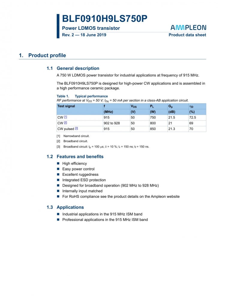 BLF0910H9LS750PJ datasheet page 1
