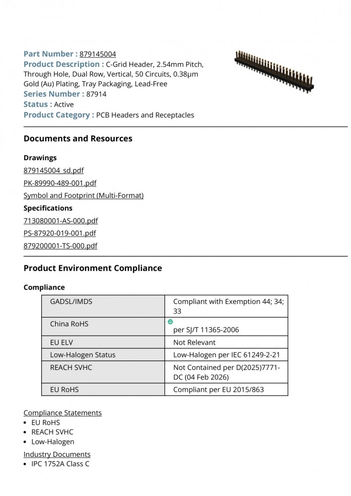 MOLEX 879145004 product document preview, page 1