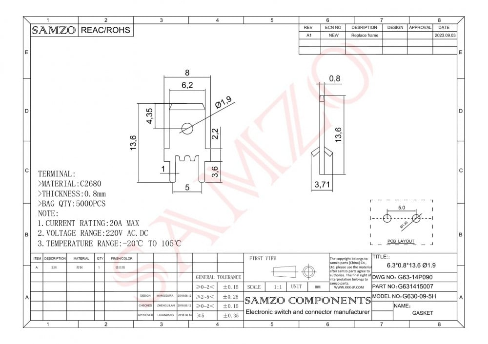 SAMZO G630-09-5H technical drawing