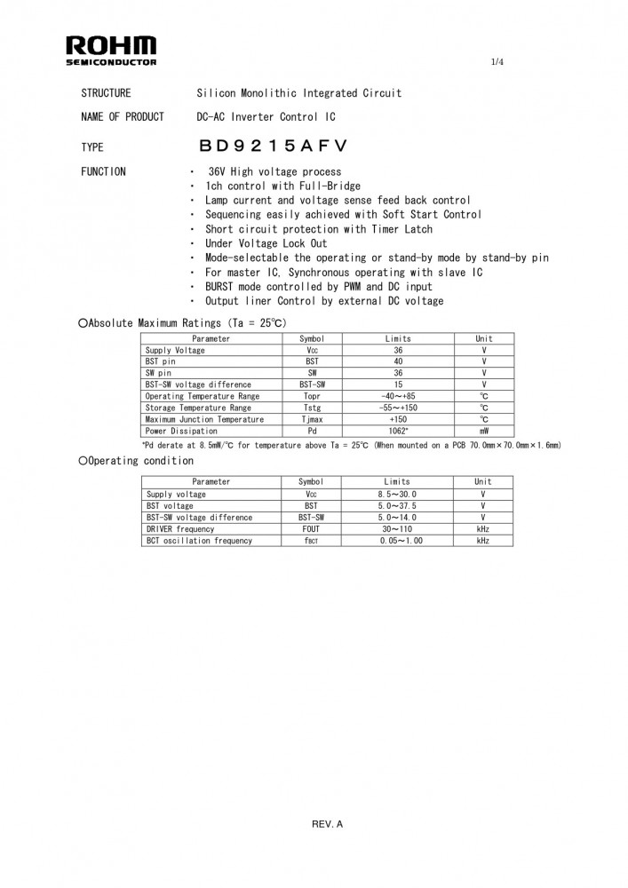 BD9215AFV-E2 technical document page 1