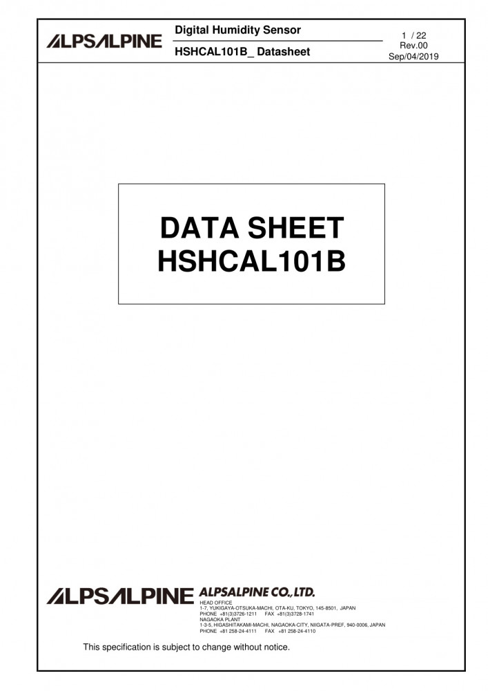 HSHCAL101B datasheet page 1