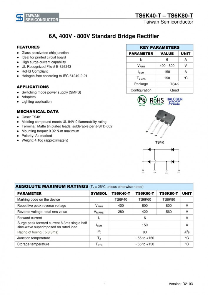TS6K80-T technical document page 1