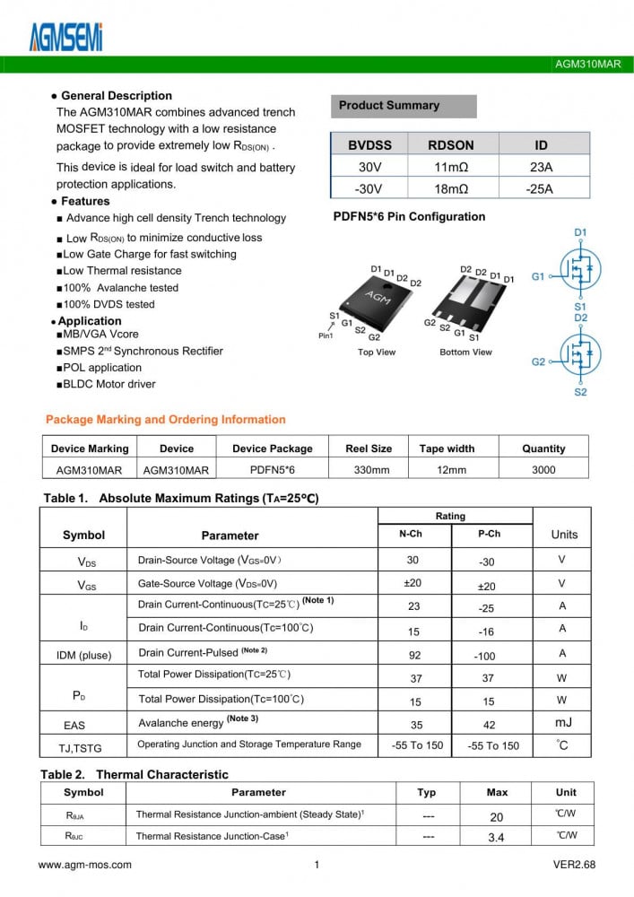 AGM310MAR datasheet page 1