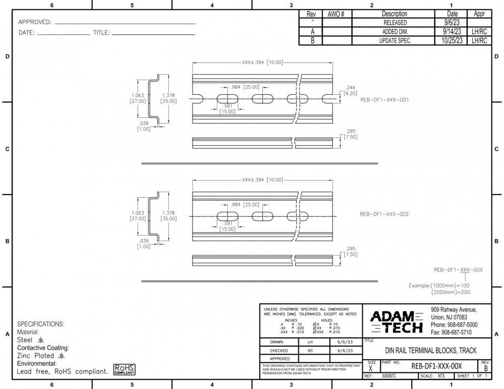 ADAM TECH REB-DF1-XXX-00X DIN rail track drawing preview