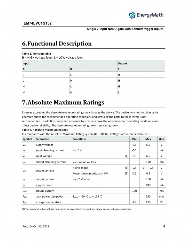 EM74LVC1G132 datasheet page 4