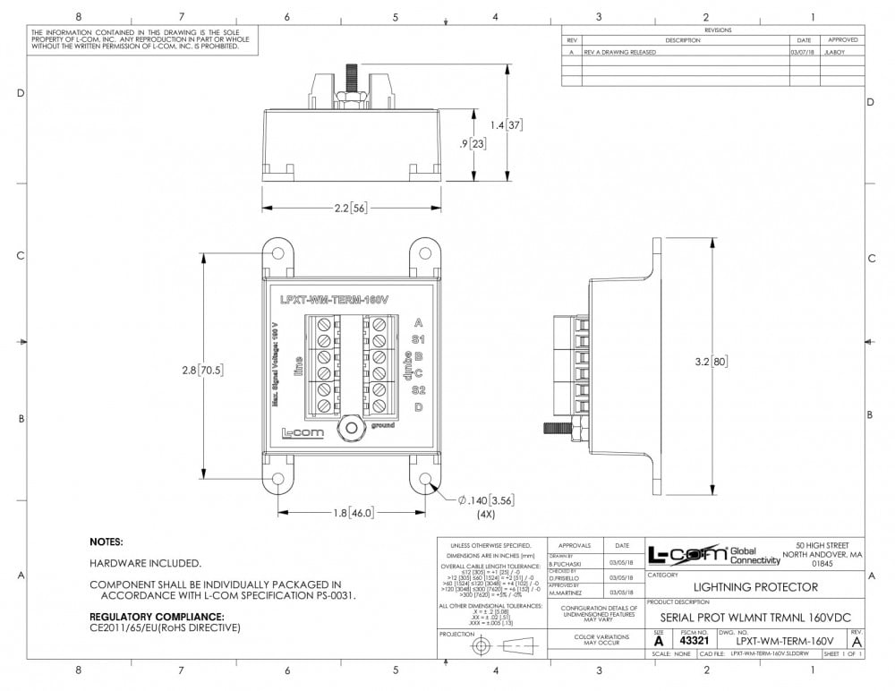 L-com LPXT-WM-TERM-160V technical drawing