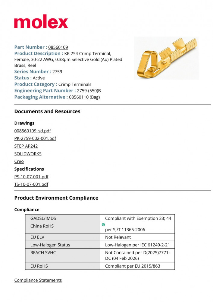 MOLEX KK 254 product specification page 1
