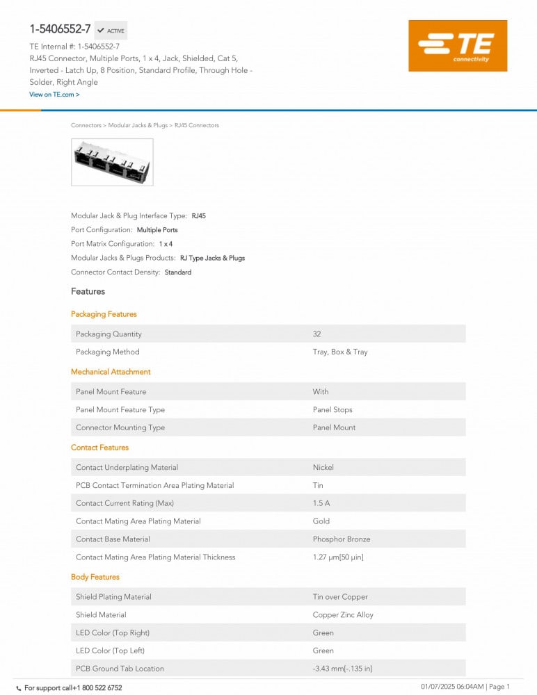 TE Connectivity 1-5406552-7 technical document page 1