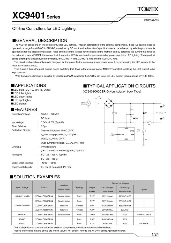 XC9401 series datasheet page 1