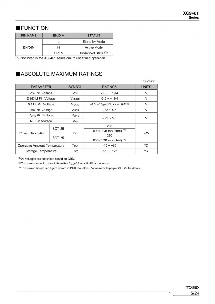 XC9401 series datasheet page 5