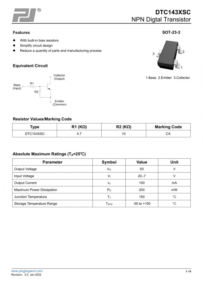 DTC143XSC datasheet page 1