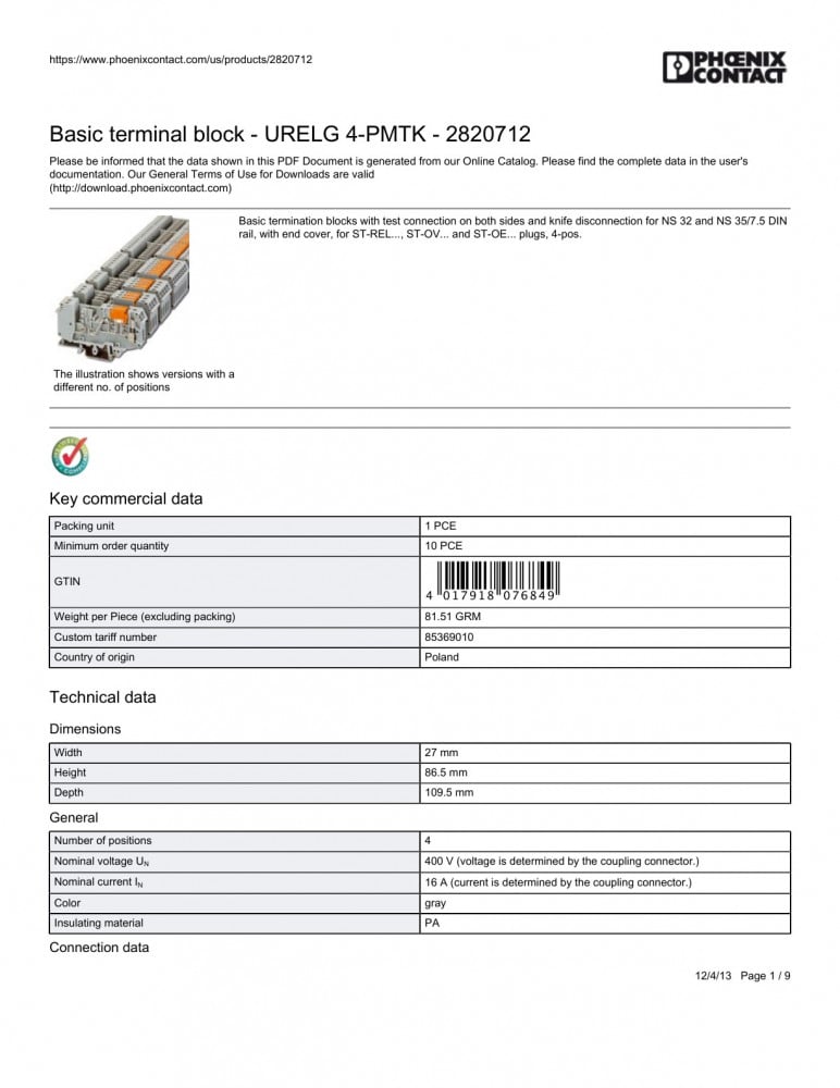 Phoenix Contact 2820712 documentation page 1