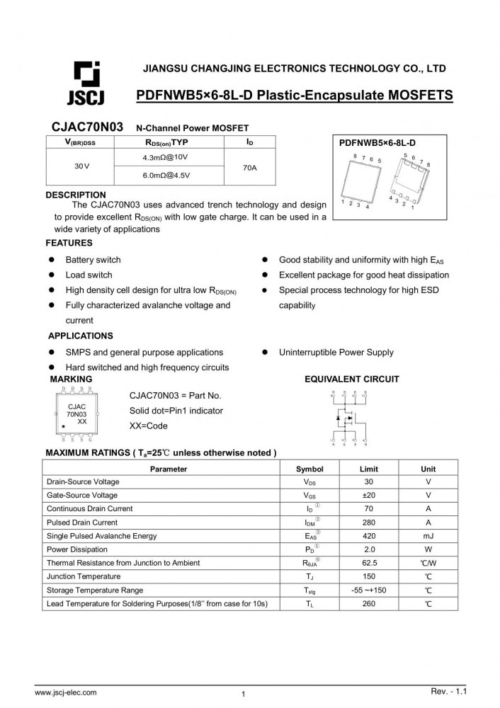 CJAC70N03 datasheet page 1