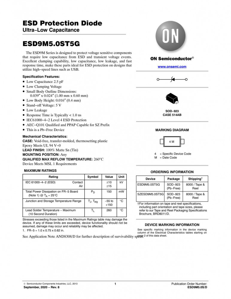 ESD9M5.0ST5G datasheet page 1