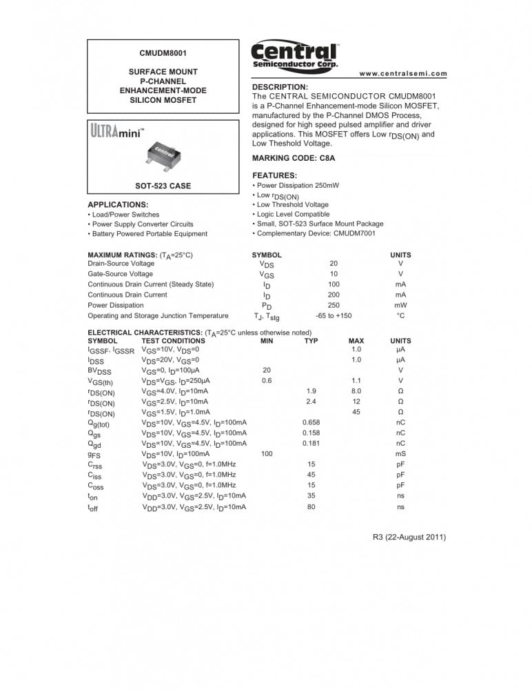 CMUDM8001 TR PBFREE datasheet page 1