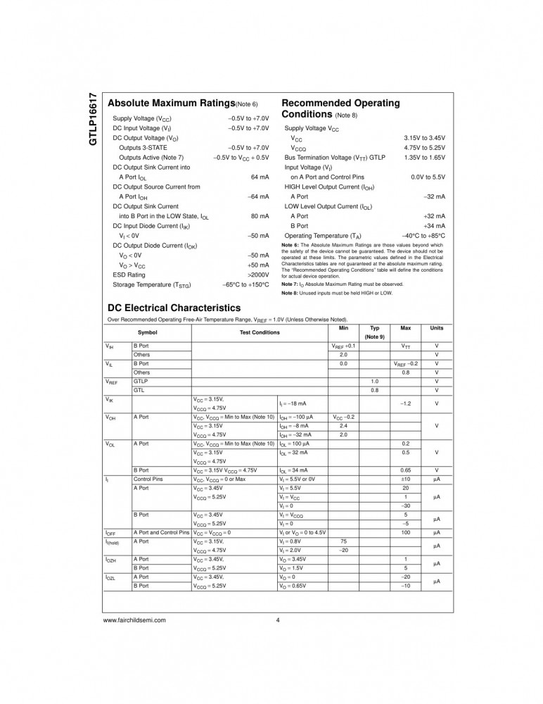 GTLP16617 datasheet page 4