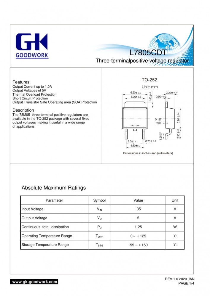 L7805CDT-GK technical document page 1