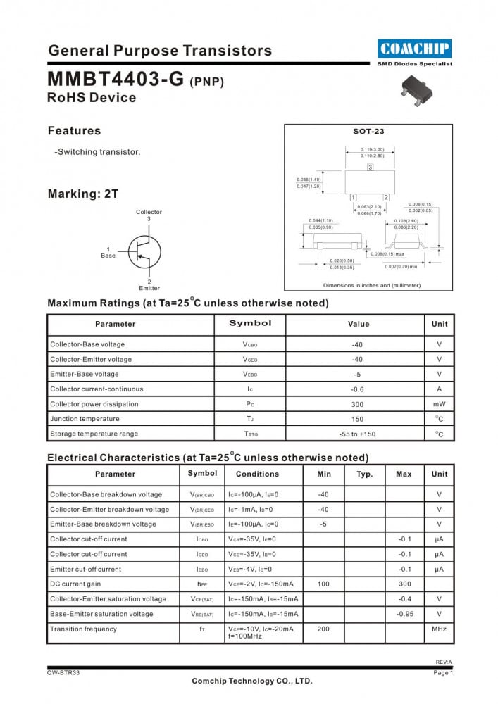 MMBT4403-G datasheet page 1