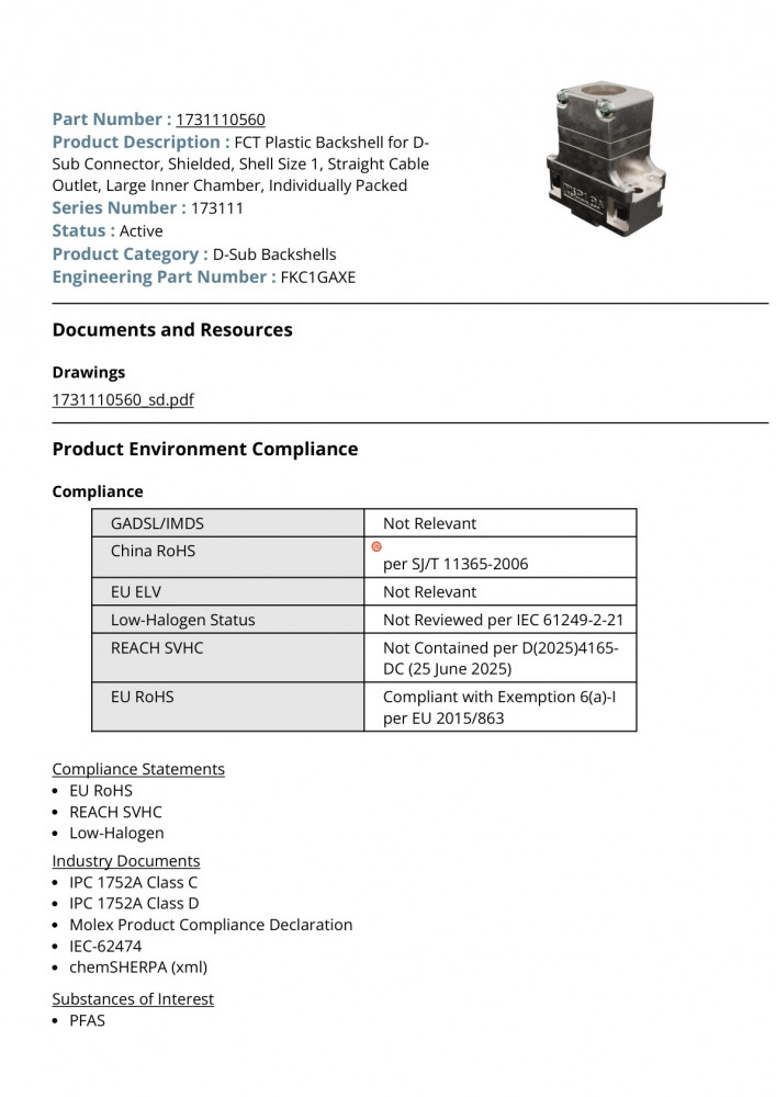 MOLEX 1731110560 product drawing, page 1