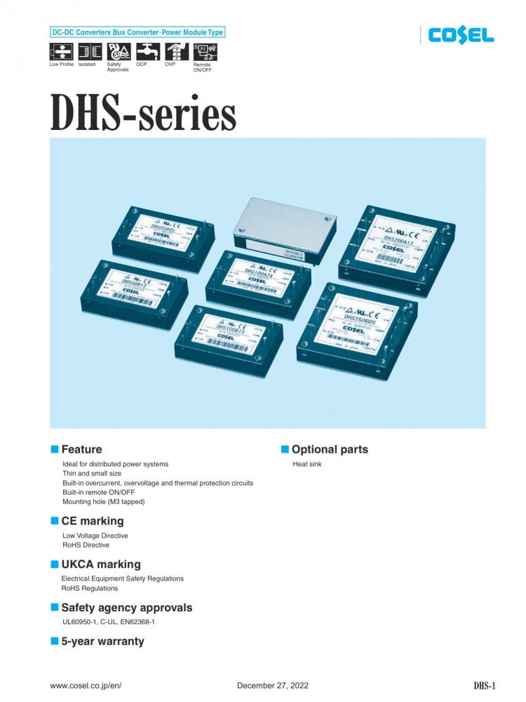 Cosel DHS-series document page 1