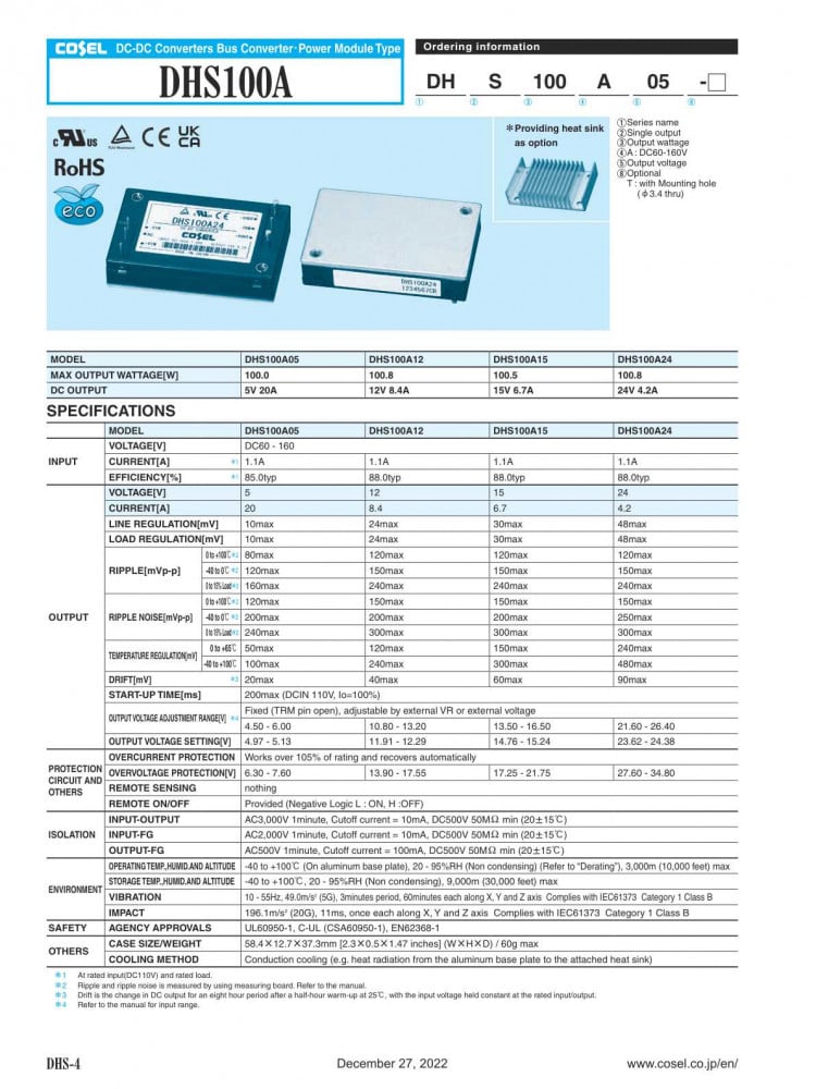 Cosel DHS-series document page 4