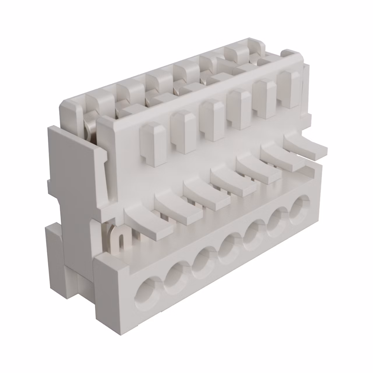 Appli-Mate RAST 2.5 IDT Housing, 2.50mm Pitch, with Side Latches, Female, 7 Circuits, Position Keys A & H Removed, Polarizing Rib Between 5/6 for sale