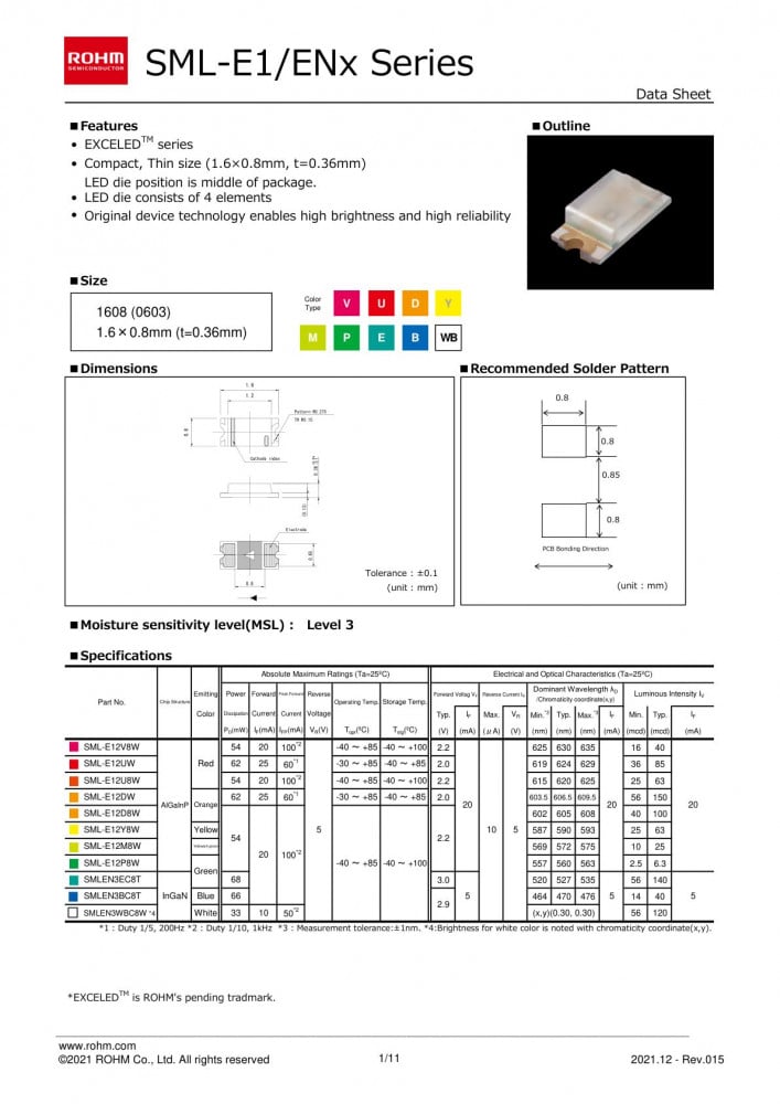 ROHM SML-E12D8WT86 document page 1