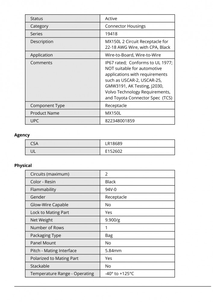 Molex product document page 2 for 194180008