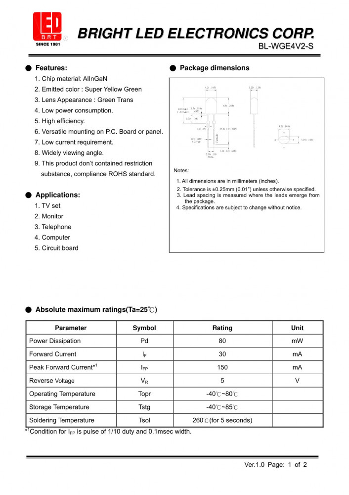 BL-WGE4V2-S datasheet page 1
