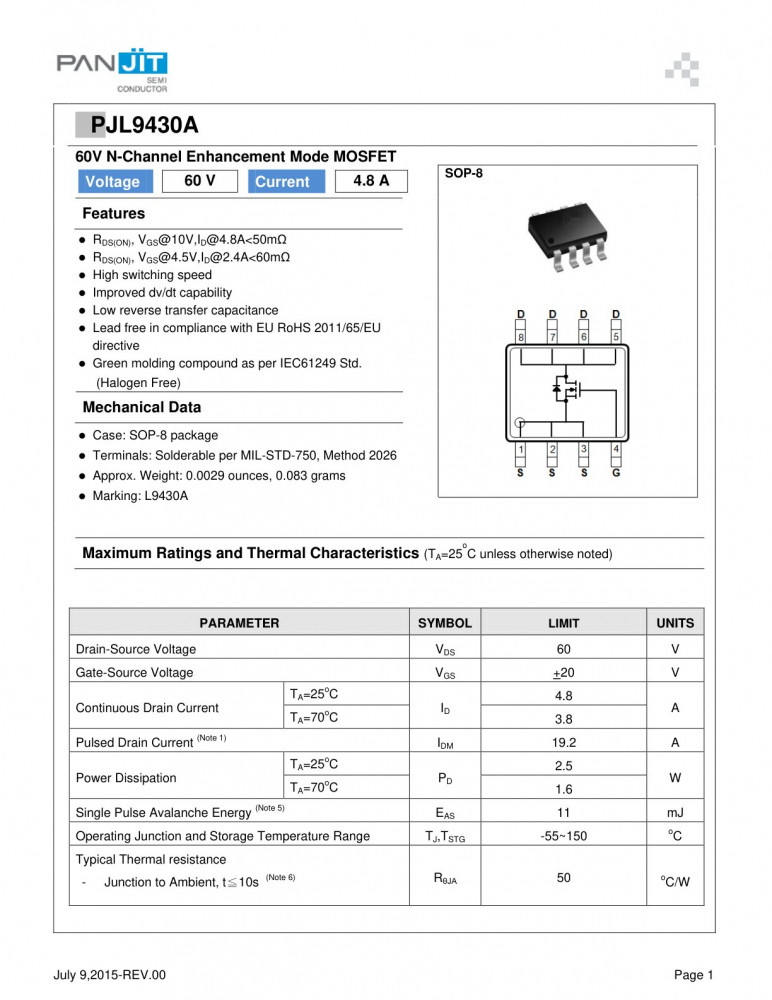 PJL9430A datasheet page 1