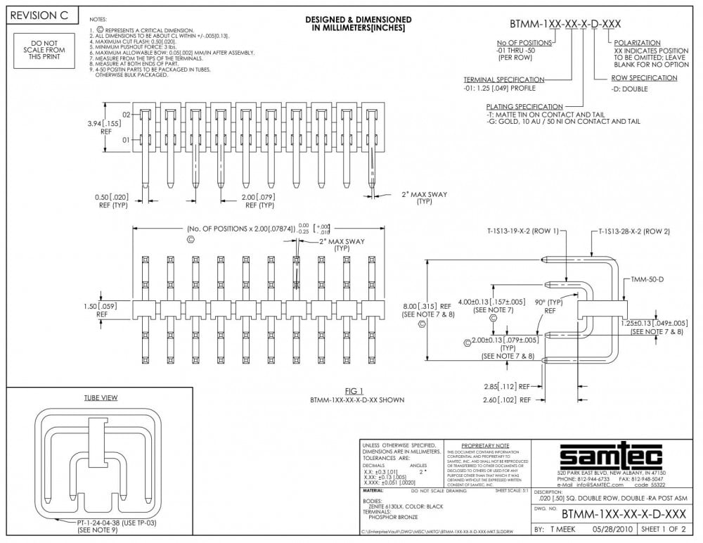 Samtec BTMM-114-01-G-D technical drawing page 1