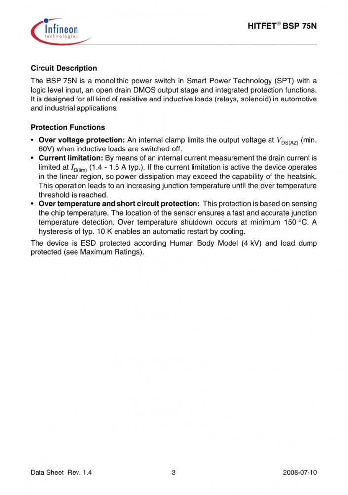 BSP75N datasheet page 3
